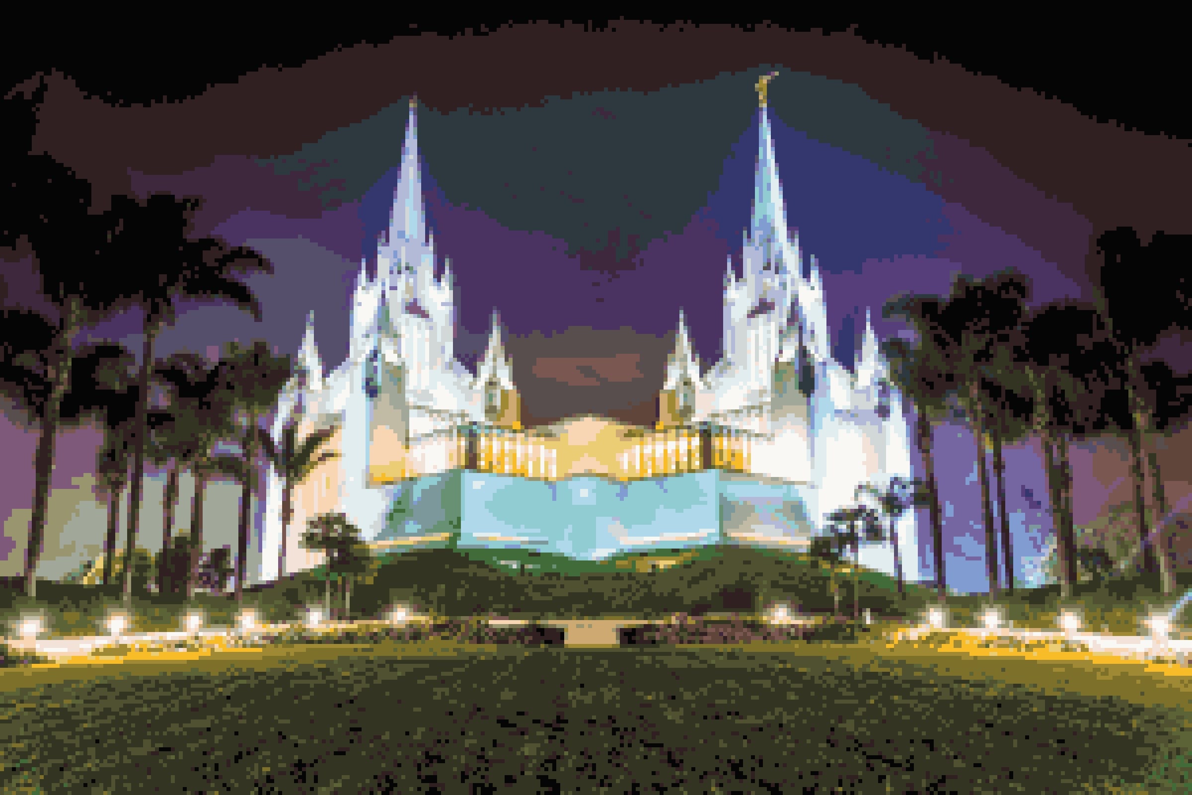 Temple at Night: LDS Church, San Diego Inspired Cross-stitch Pattern ...