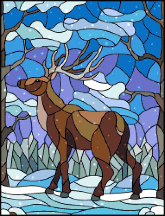 Reindeer Stain Glass Cross Stitch Pattern: Seasonal Animal | Etsy