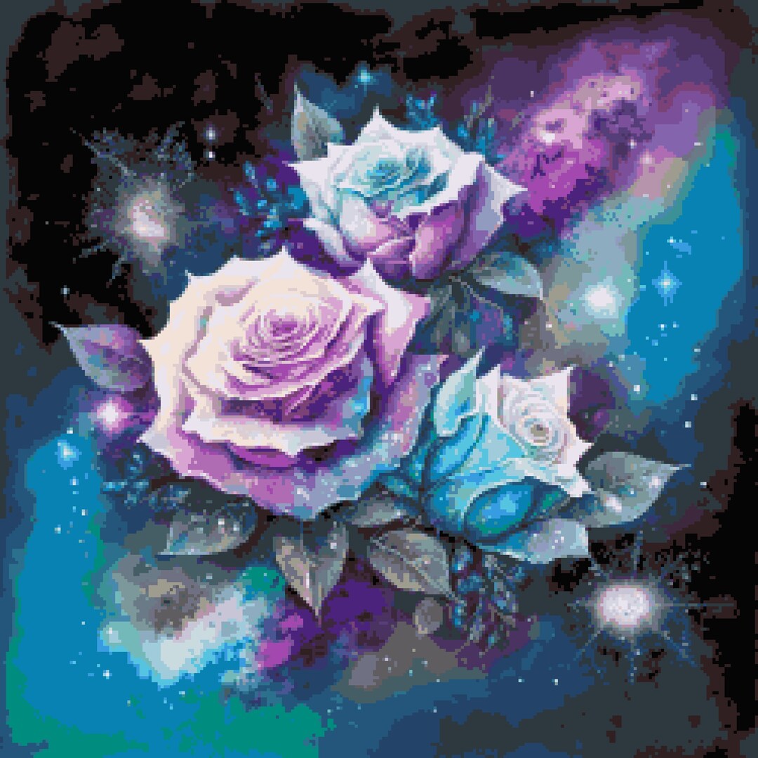 Galactic Roses Counted Cross Stitch: Colorful Galaxy Garden Fantasy Art ...