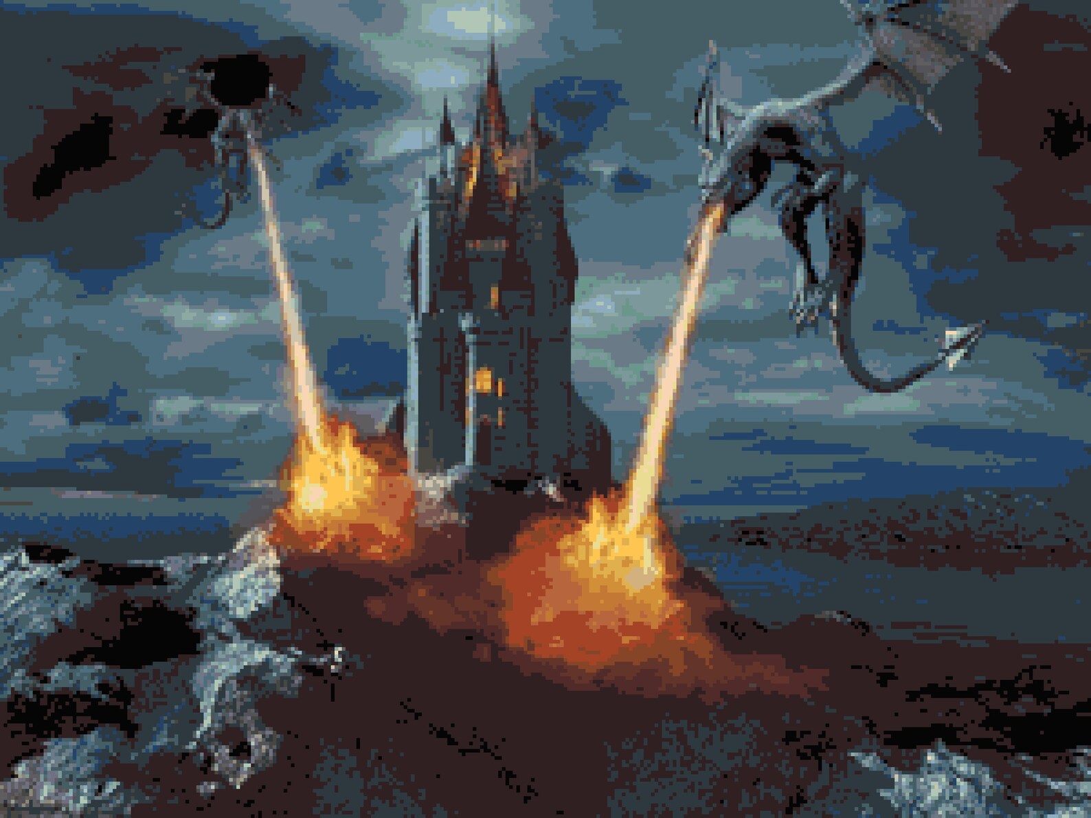 Dragon Siege: Dragon Combat Fantasy Inspired Cross-stitch Pattern ...