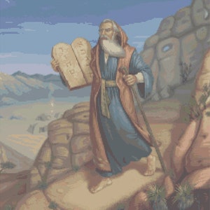 Ten Commandments Cross Stitch Pattern: Religious Moses Pixel Art Image ...