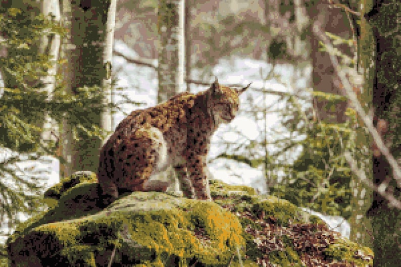 Watchful Lynx: Nature - Big Cats Inspired Cross-stitch Pattern, Pixel ...