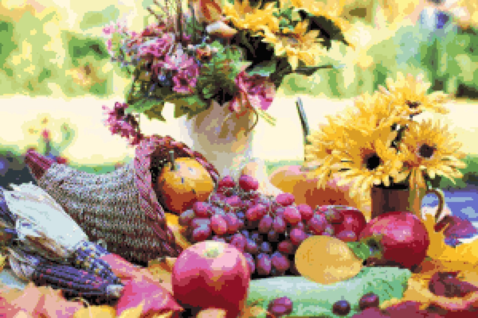 Cornucopia Feast: Thanksgiving Scene Cross-stitch Pattern Fruits ...