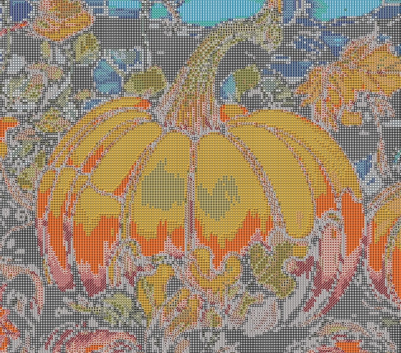 Pumpkin Patch Cross Stitch Pattern: Stain Glass Inspired Pixel Art ...