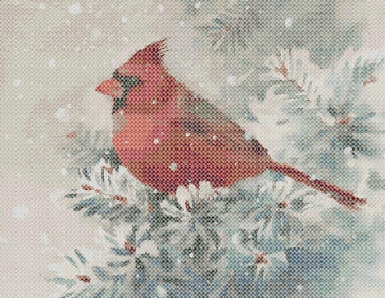 Winter Cardinal Cross Stitch Pattern: Seasonal Nature Birds Pixel Art ...