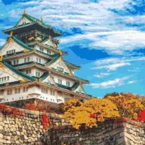 Osaka in Autumn Cross Stitch Pattern: Japanese Scenic Castle Pixel Art ...