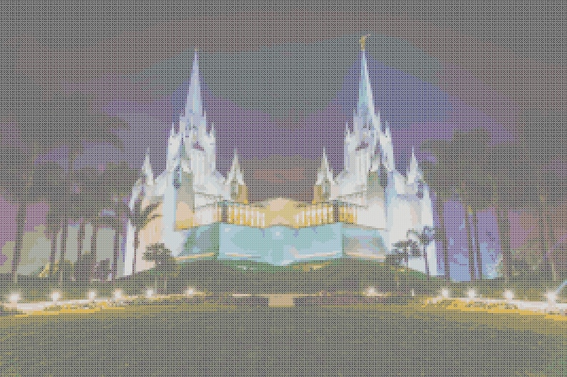 Temple at Night: LDS Church, San Diego Inspired Cross-stitch Pattern ...