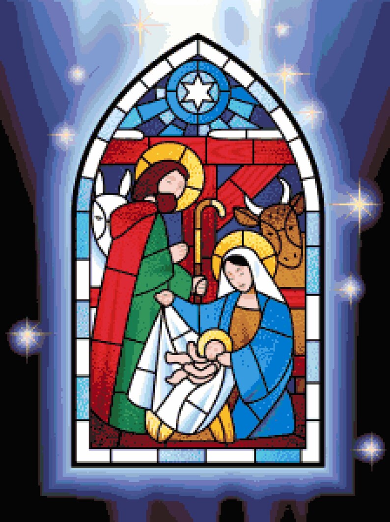 Birth of Christ Cross Stitch Pattern: Christian Stain Glass Window ...