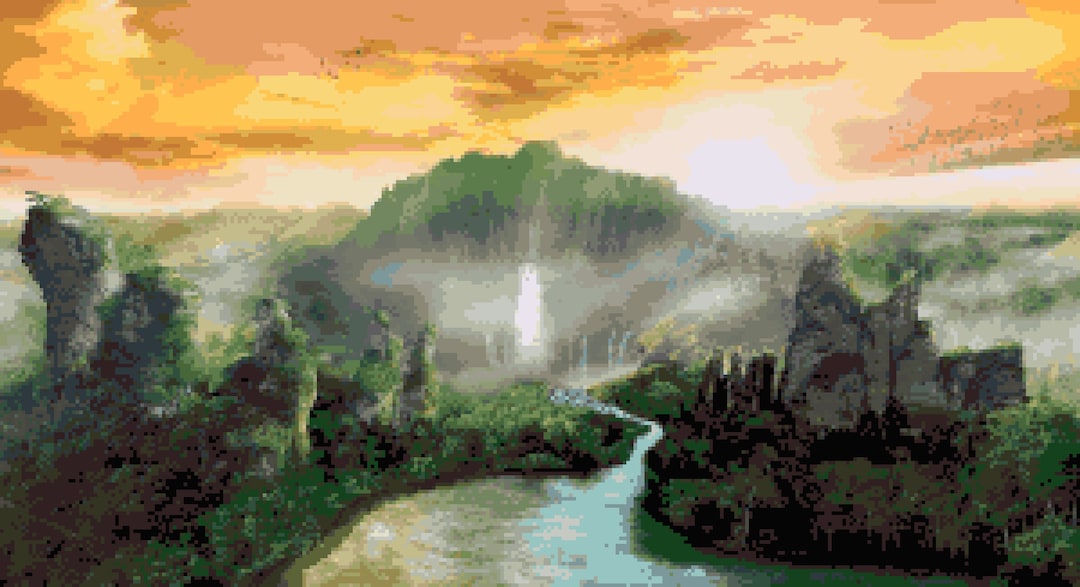 Fantasy Sunrise Counted Cross Stitch: Fantasy Forest Nature Cross ...