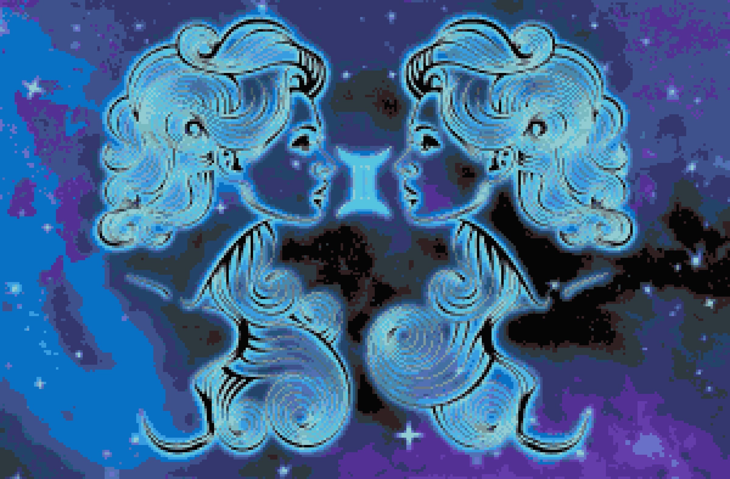 Gemini Cross Stitch Pattern: Constellation Scenic Pixel Art Image ...