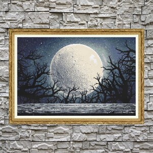Full Moon Night Cross Stitch Pattern: Halloween Art Image, Pattern ...
