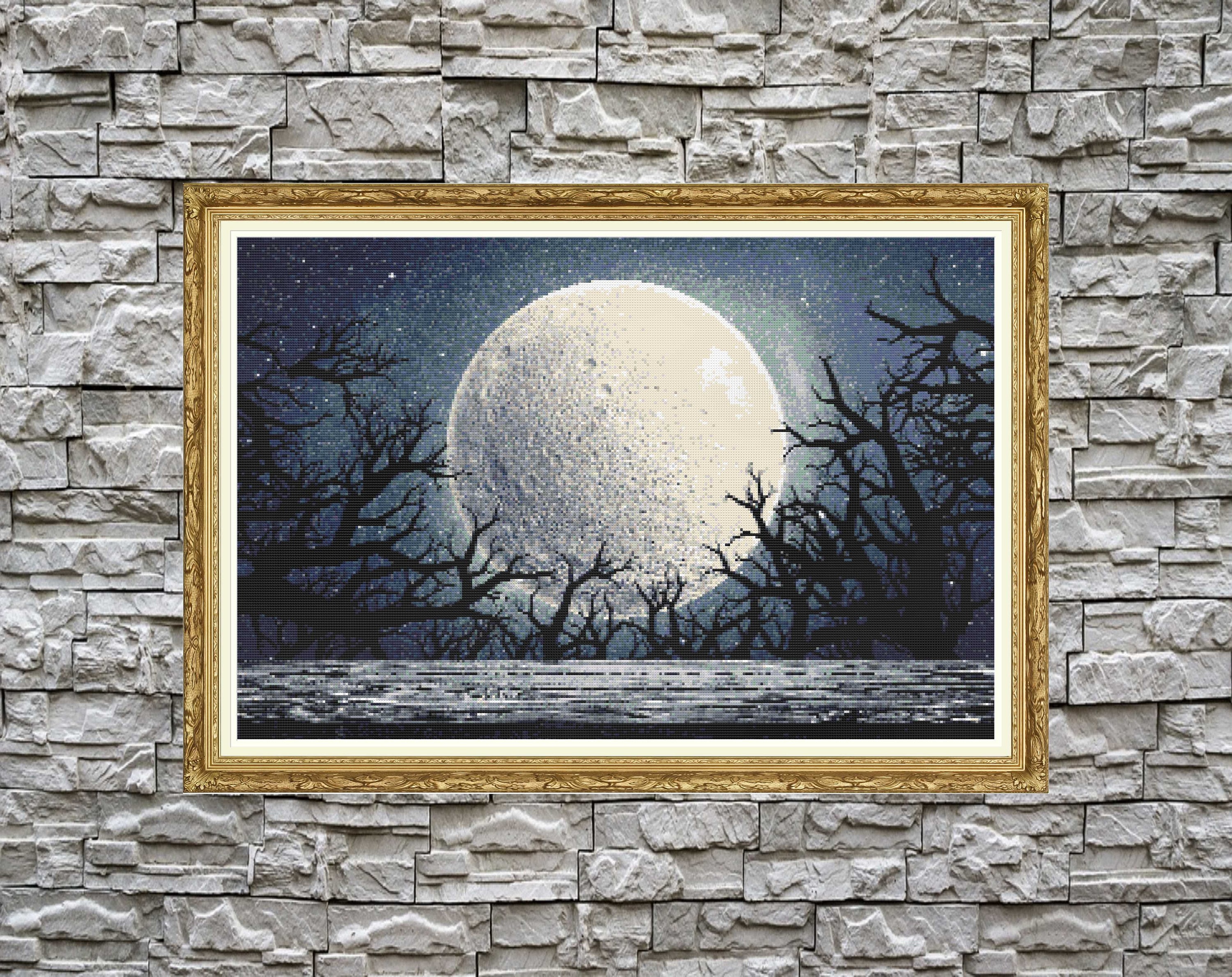 Full Moon Night Cross Stitch Pattern: Halloween Art Image, Pattern ...