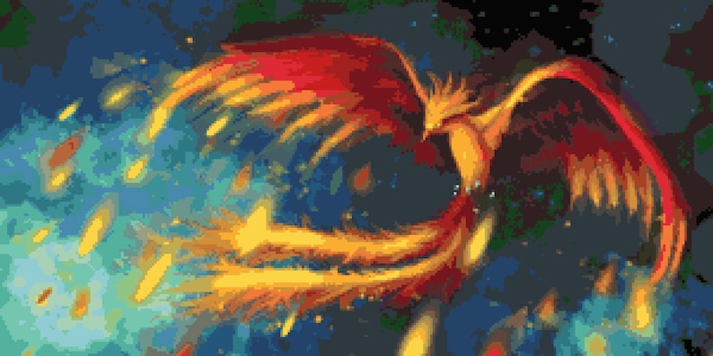 Wrath of the Phoenix Cross Stitch Pattern: Fiery Fantasy Creatures ...