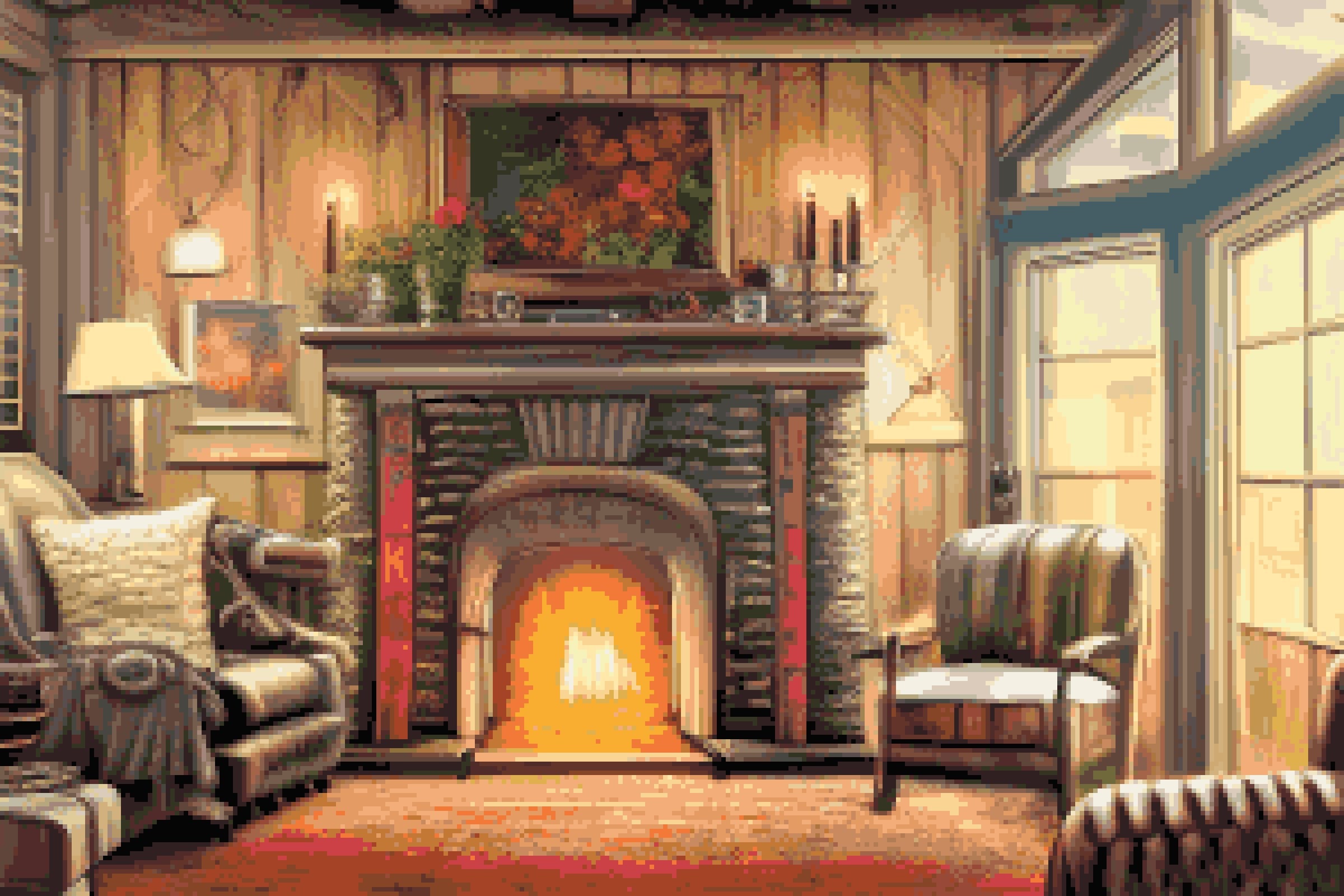 Cozy Hearth Counted Cross Stitch: Log Cabin Interior Scene Cross-stitch ...