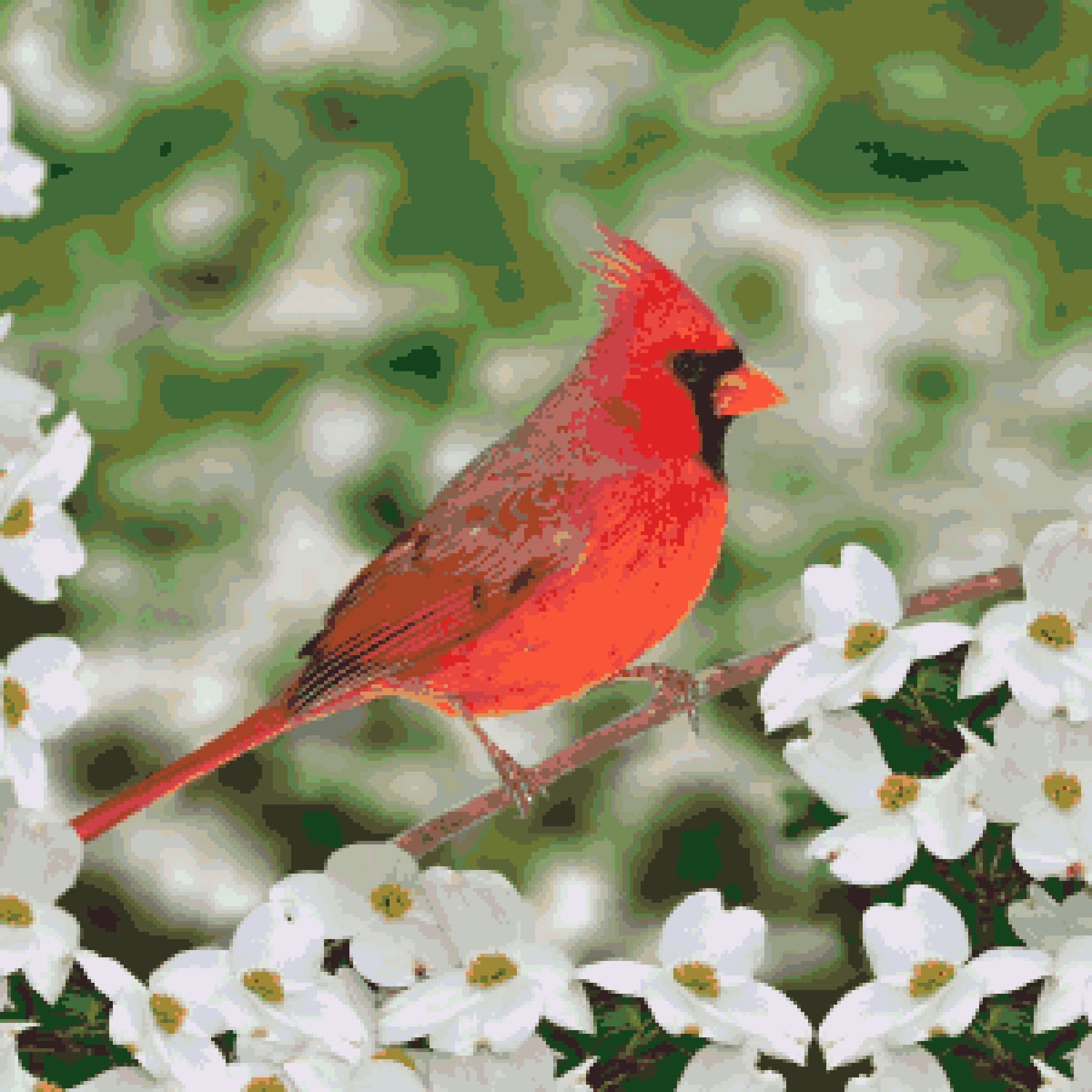 Spring Cardinal With Flowers Cross Stitch Pattern: Colorful Birds ...