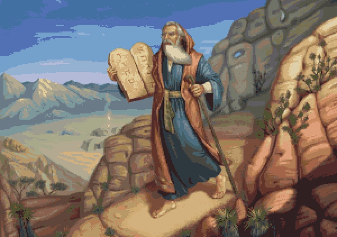 Ten Commandments Cross Stitch Pattern: Religious Moses Pixel Art Image ...
