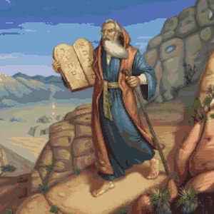 Ten Commandments Cross Stitch Pattern: Religious Moses Pixel Art Image ...