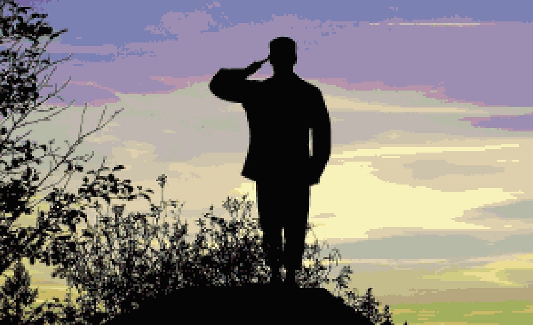 In Memory of - Counted Cross Stitch: Veteran Sunset Salute Scene Cross ...