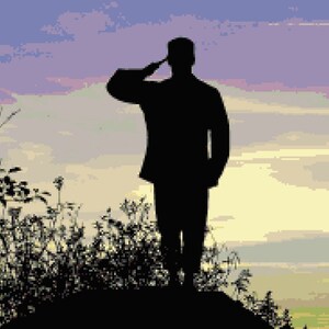 In Memory of - Counted Cross Stitch: Veteran Sunset Salute Scene Cross ...