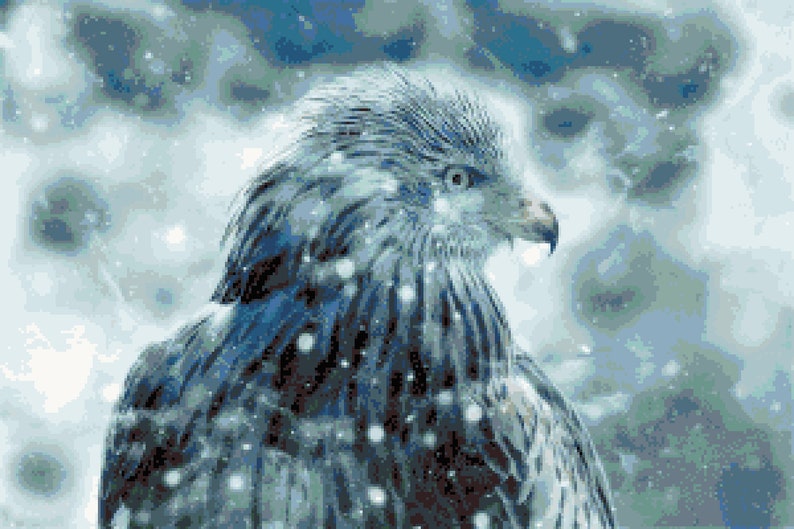 Winter Falcon Cross Stitch Pattern: Birds of Prey Scenic Pixel Art ...