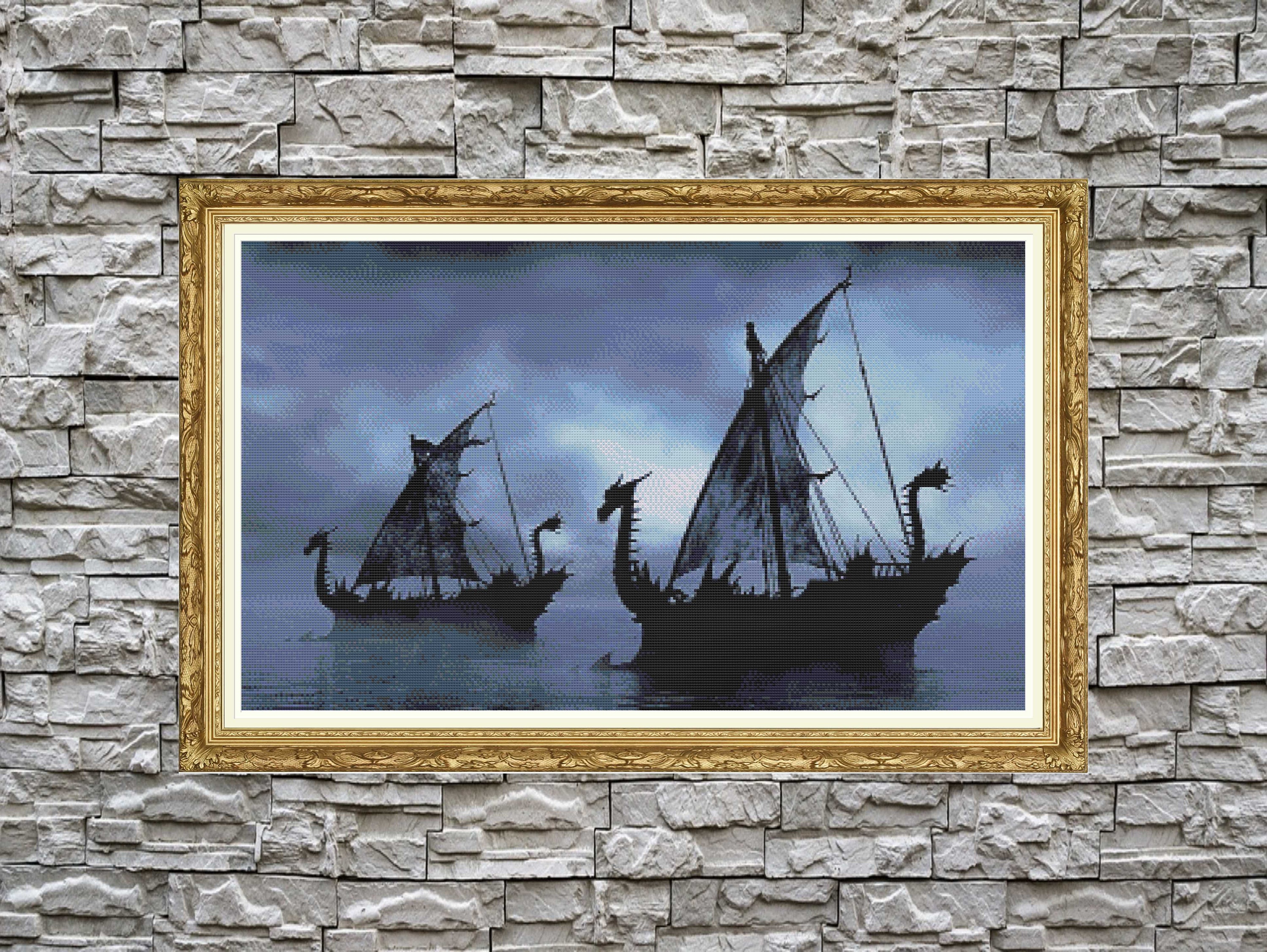 Viking Warships Cross Stitch Pattern: Norse Ships Inspired Fantasy ...