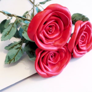 Red Leather Rose Long Stem Leather Rose Single Leather Rose - Etsy