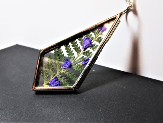 Fern Necklace Purple Flower Pressed Fern Locket Necklace | Etsy