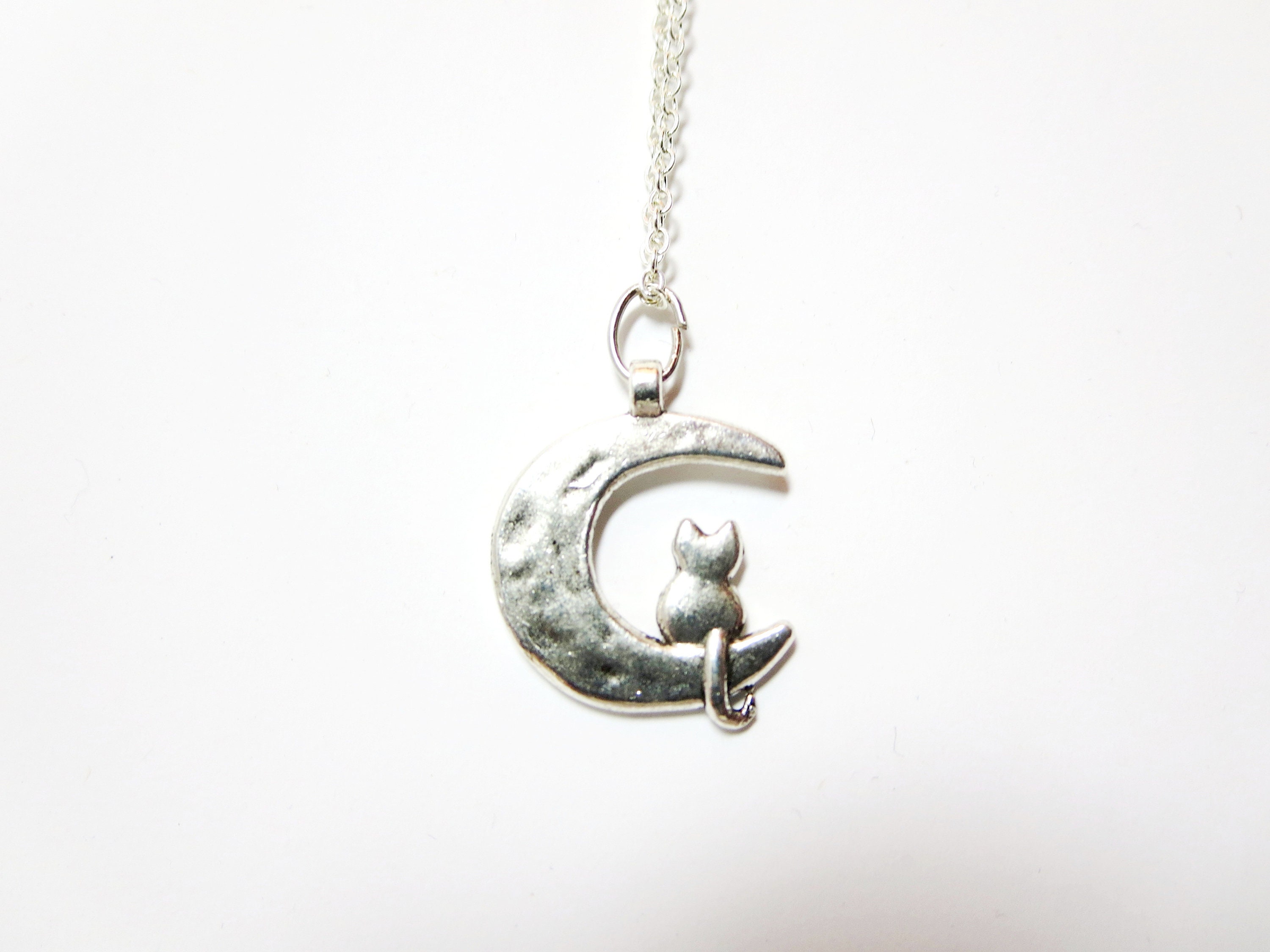 Cat Crescent Moon Necklace Cat Necklace Moon Necklace Black - Etsy