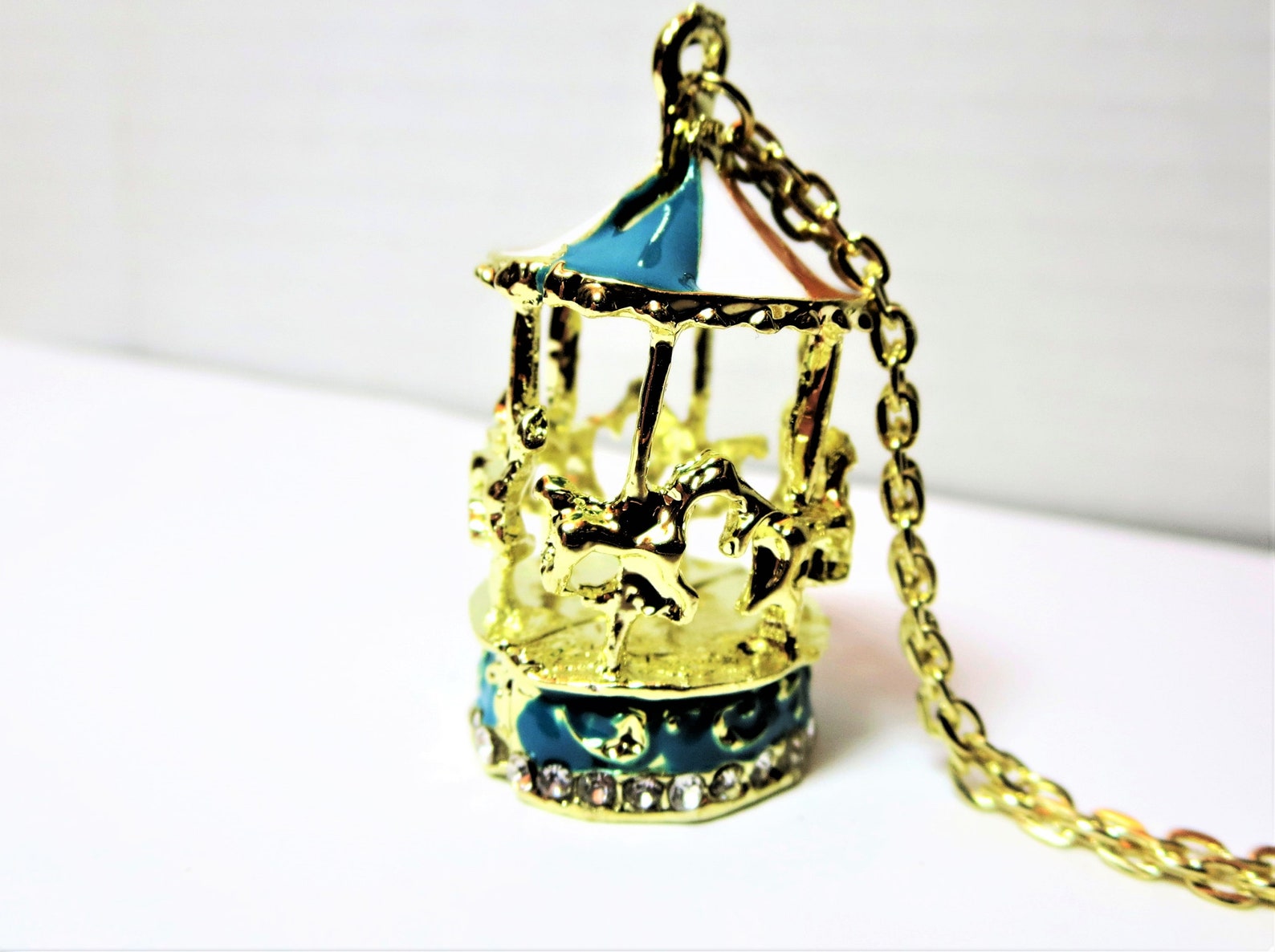 Carousel Necklace Silver Carousel Charm Necklace Colored - Etsy