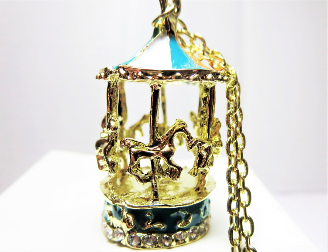 Carousel Necklace Silver Carousel Charm Necklace Colored - Etsy