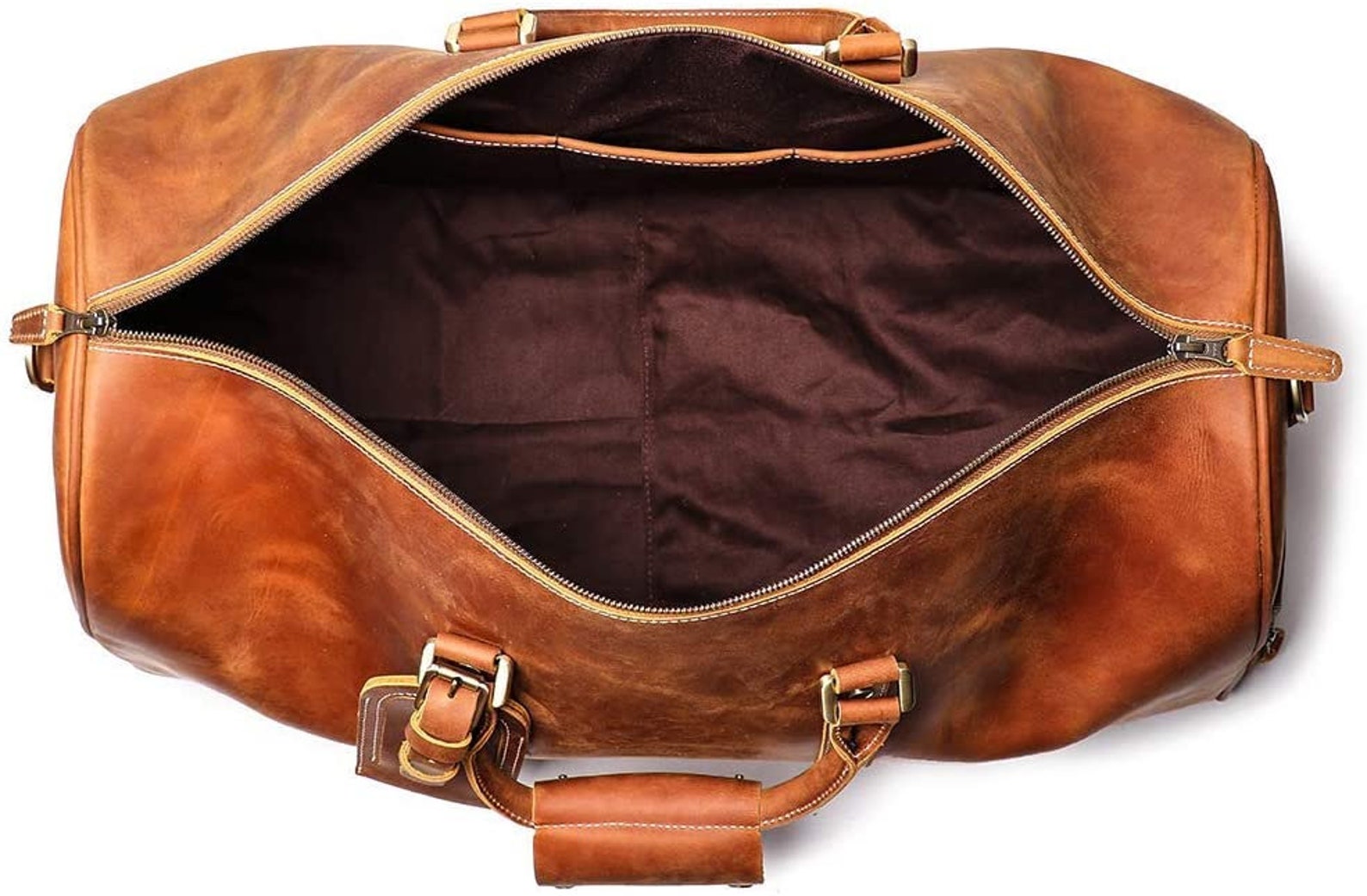 Handmade Leather Duffle Bag With Shoe Compartment Large Etsy