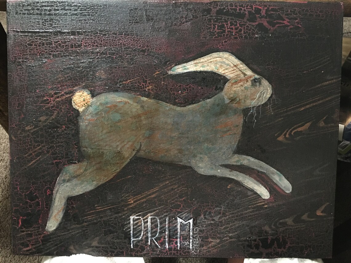 Primitive Colonial Farm House Bunny Card for Easter or | Etsy