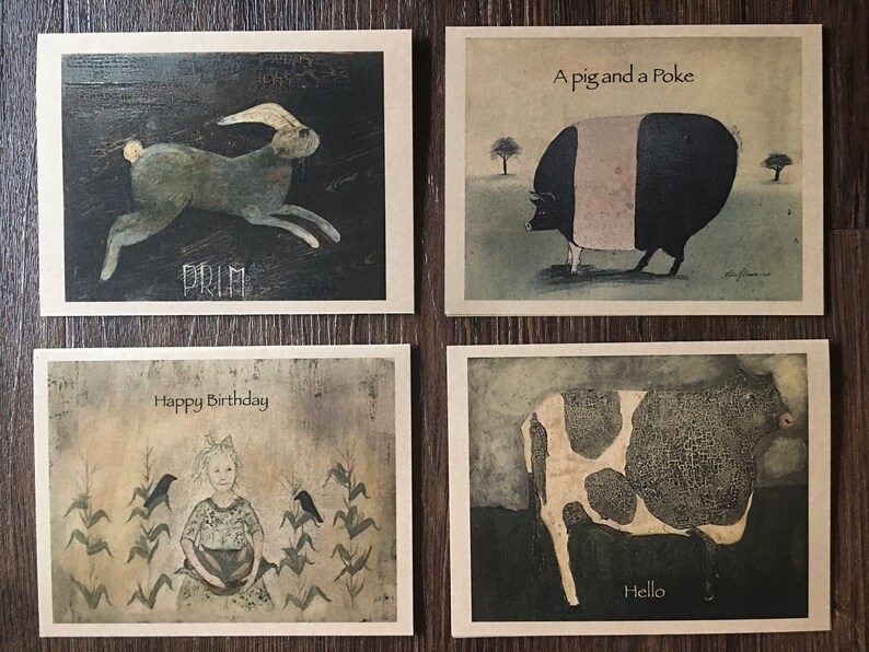Hello Primitive Cow Blank Note Card - Etsy