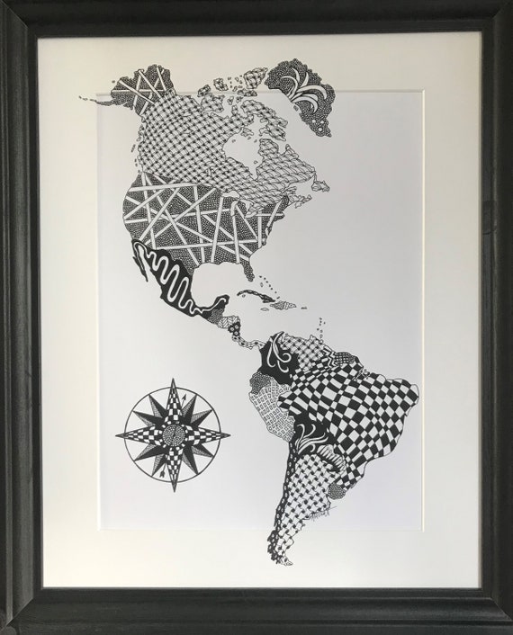 Zentangle Map of the Americas - Etsy