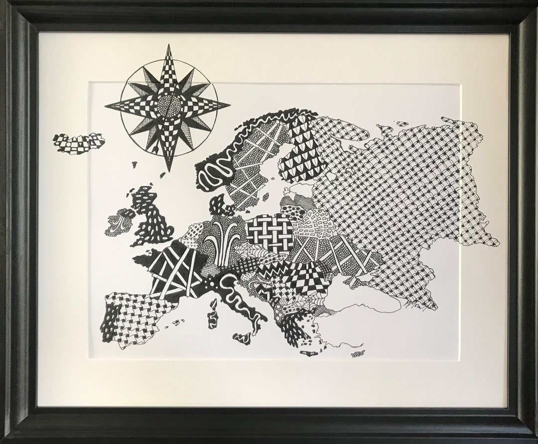 Zentangle Map of Europe - Etsy