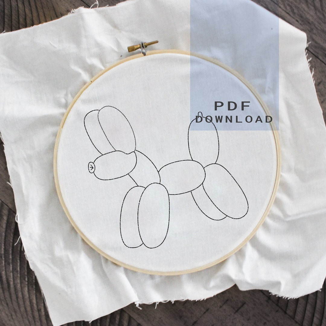Balloon Dog Outline Embroidery Pattern, Fun Embroidery Templates ...