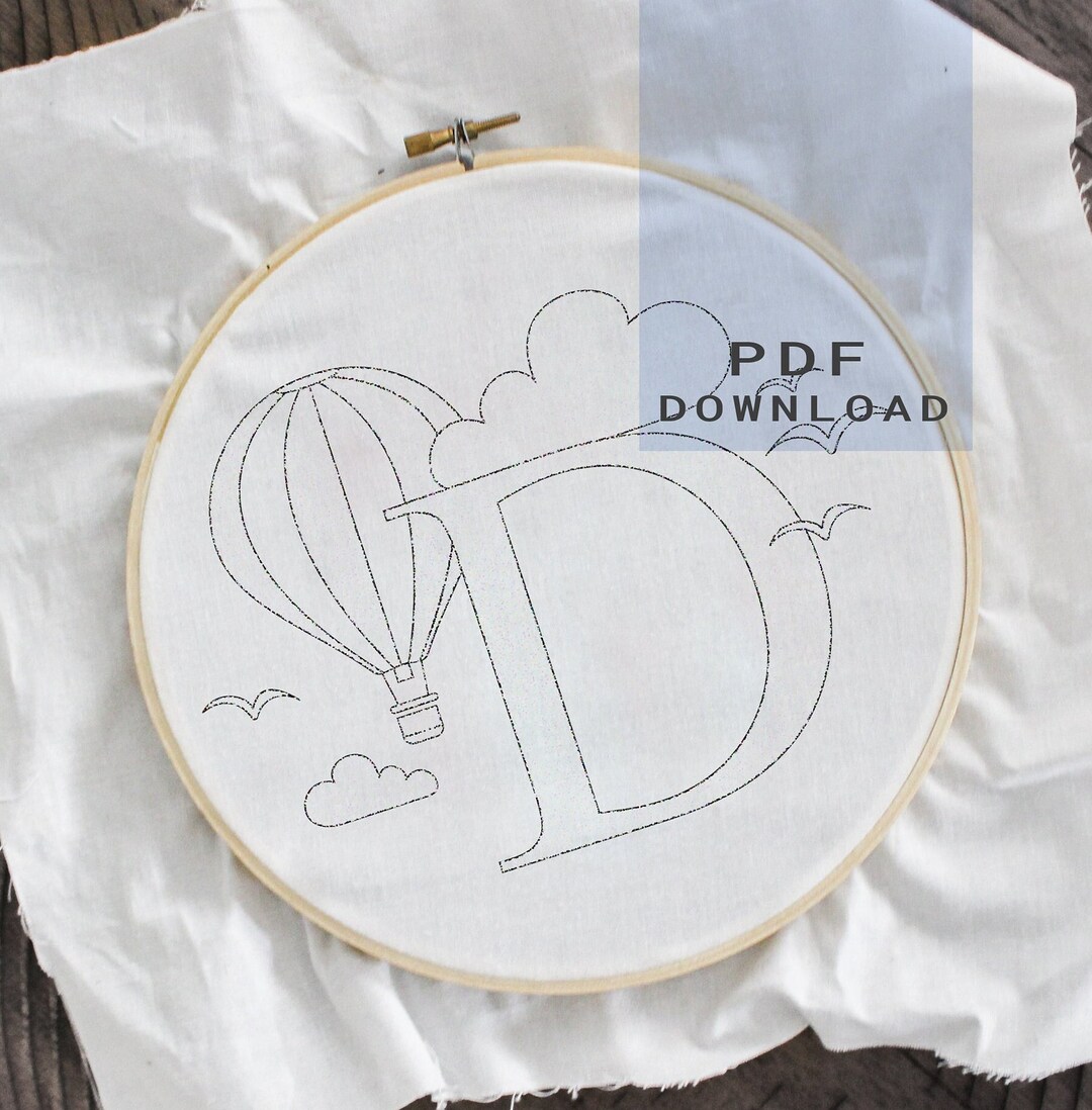 Initial 'D' Embroidery Pattern, Hot Air Balloon Letter D Embroidery ...