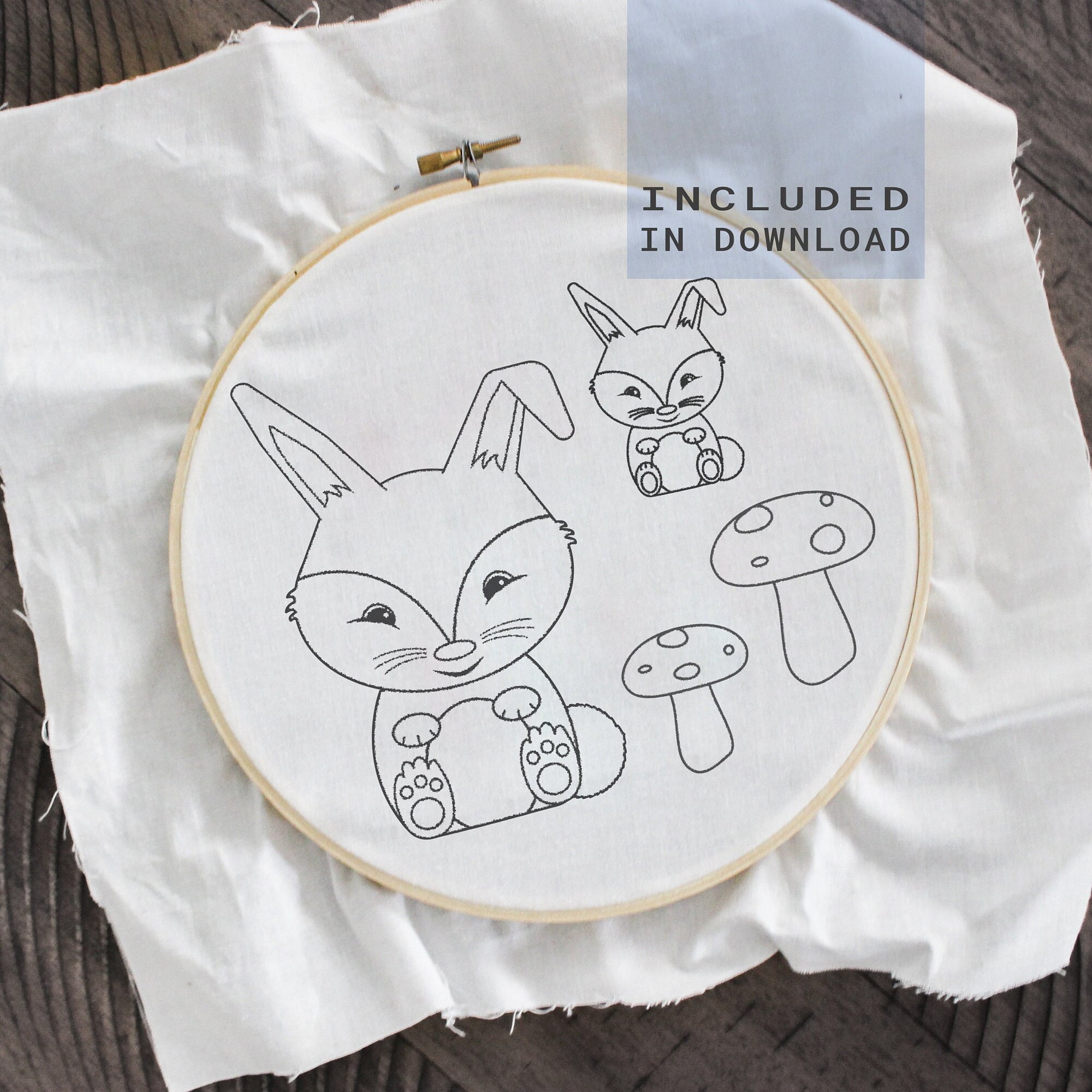Rabbit Line Drawing Embroidery Patterns, Cute Woodland Embroidery ...