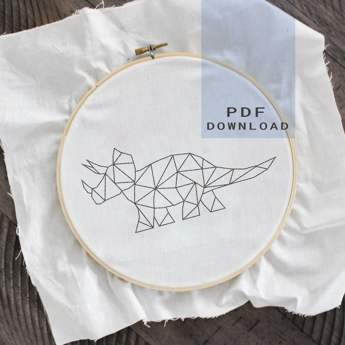Triceratops Dinosaur Embroidery Pattern, Geometric Dino Embroidery ...