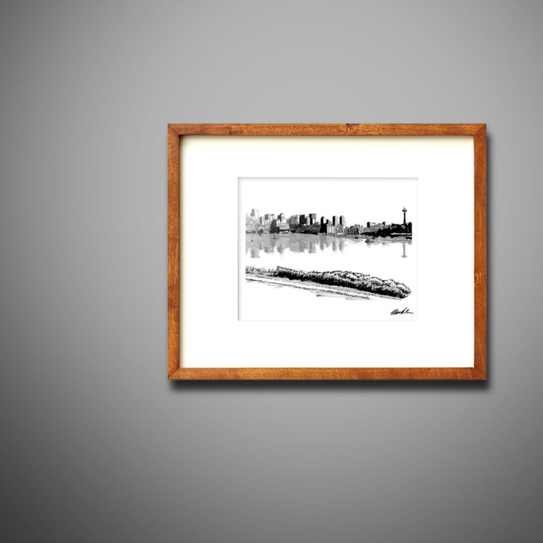 Printable Pen and Ink Hand Sketch Drawing - Seattle, Washington Skyline ...