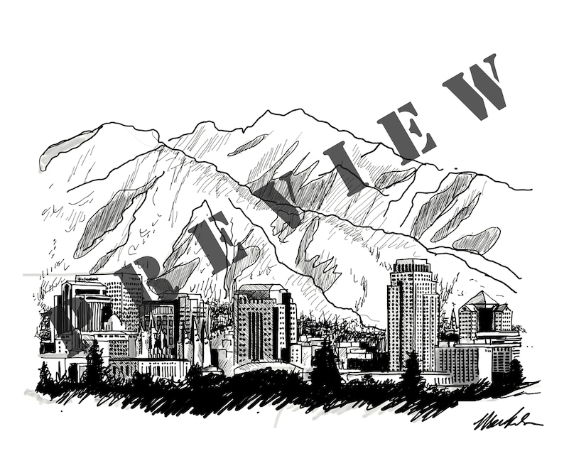 Printable Pen and Ink Hand Sketch Drawing - Salt Lake City, Utah ...