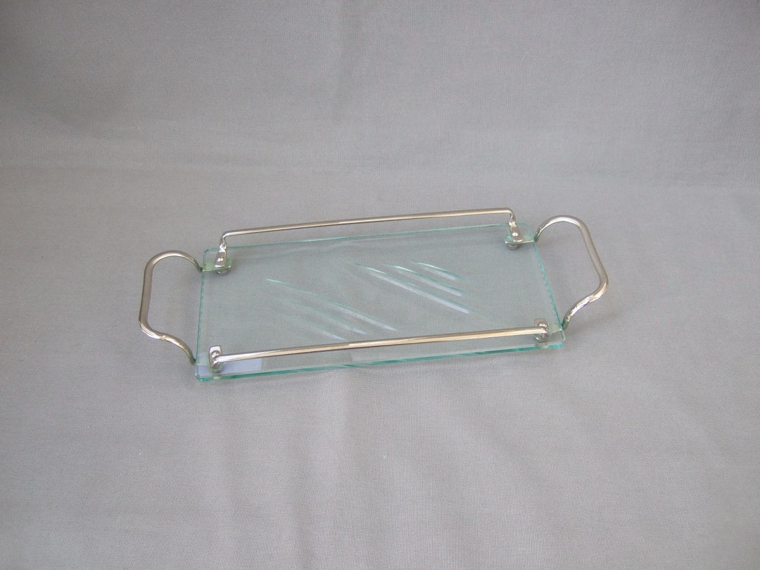 Art Deco Glass Tray Rectangular Antique Glass Plate With Ground Pattern ...