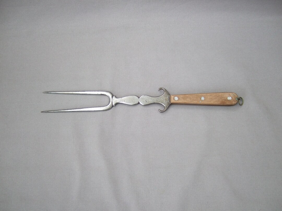 Large Meat Fork With Wooden Handle 35 Cm Vintage Wood Iron Long Fork ...