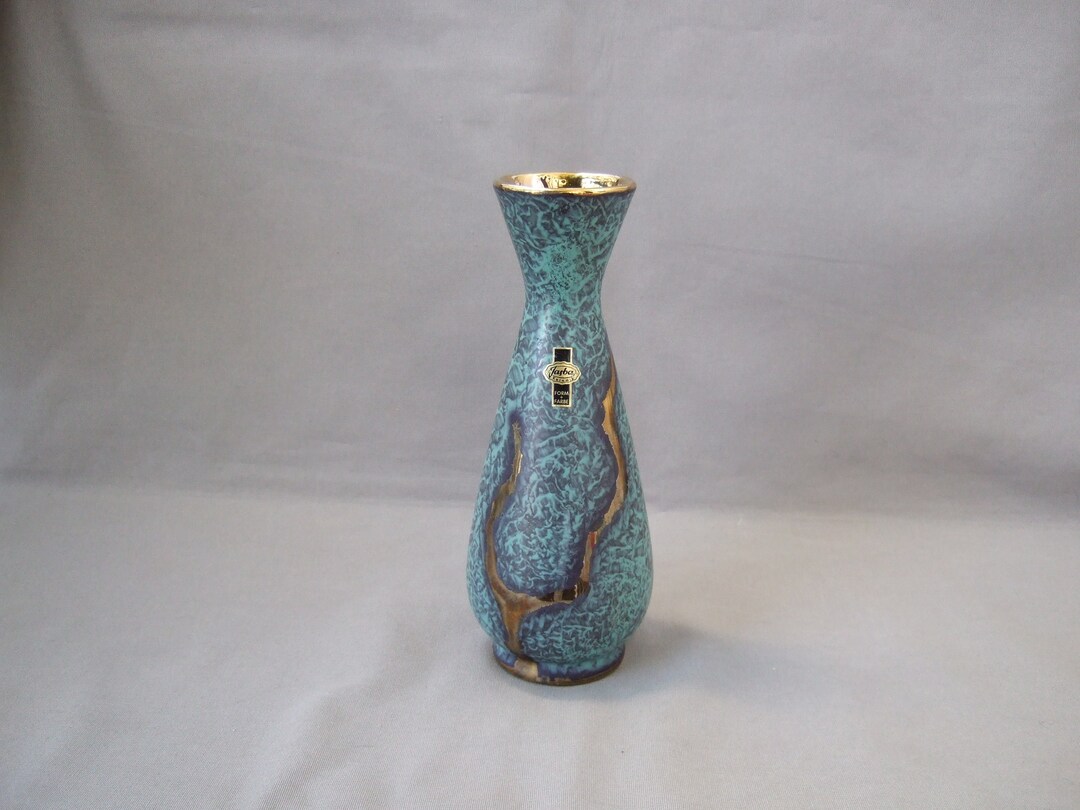 Jasba Ceramic Jaspatina Large Vase Turquoise Gold 130/25 Mid Century ...