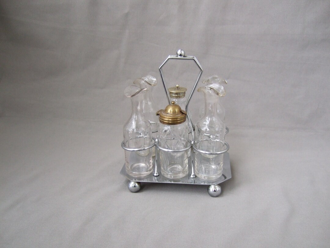 Cruet Spice Rack Vinegar and Oil Spice Shaker Glass Bottles Chrome ...