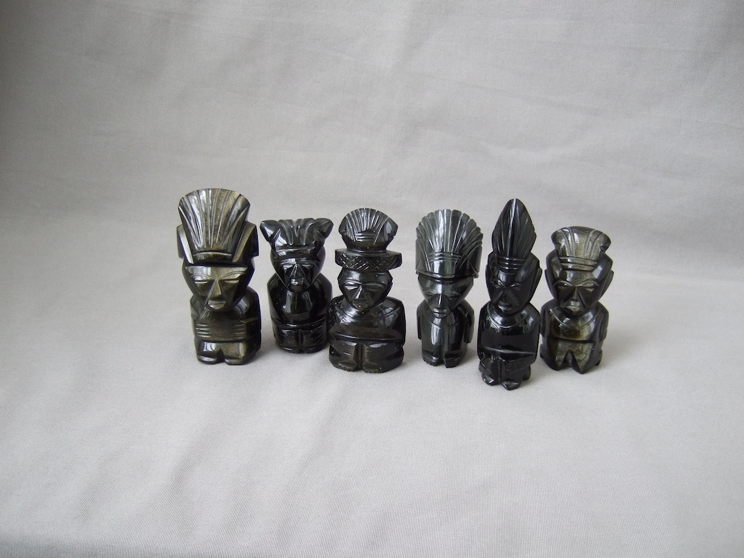 Obsidian Figure Mexico Warrior God Stone Figure Black Aztec Vintage ...