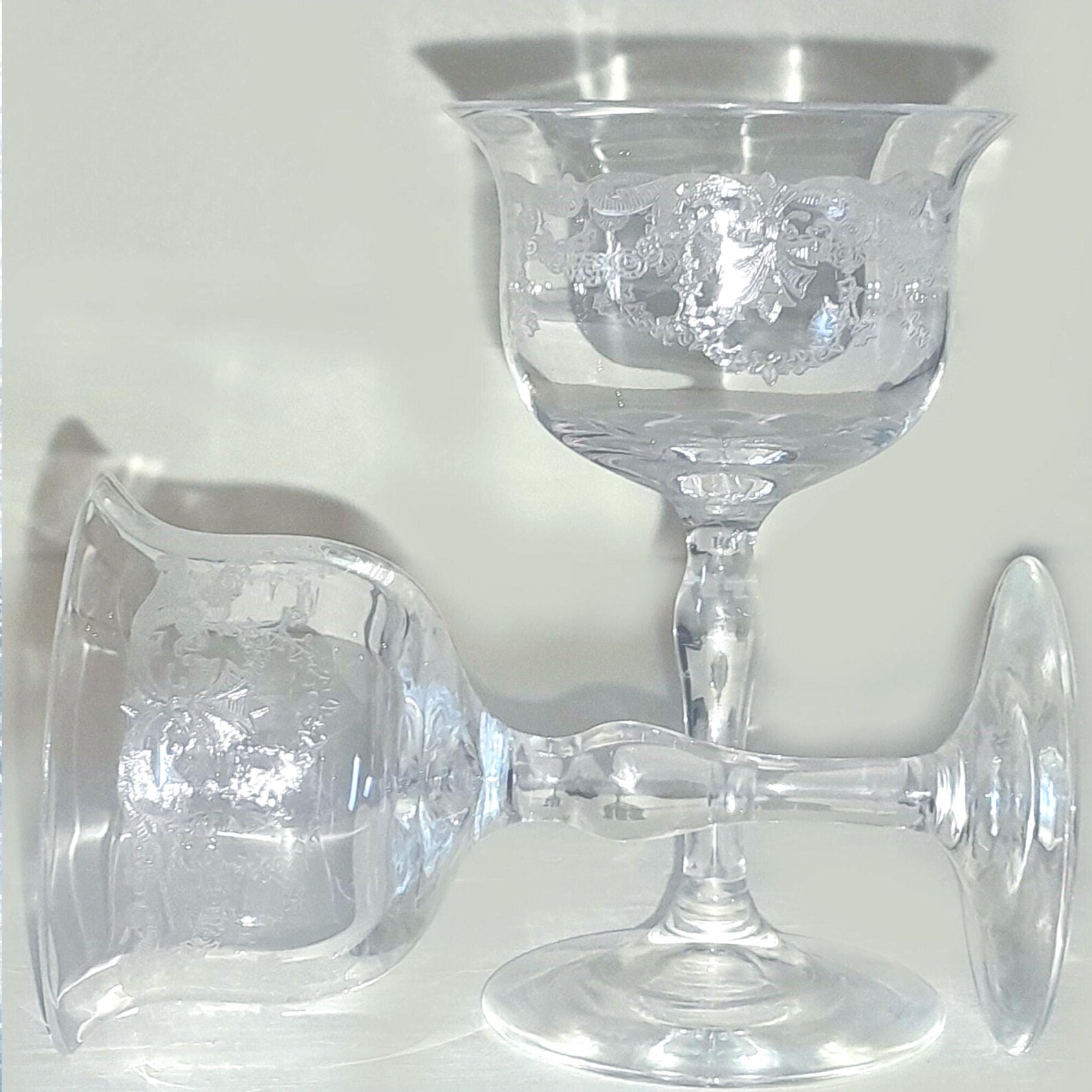 Antique HC Fry Etched Crystal Dessert Glasses - 1920s Stemware Pair - Etsy