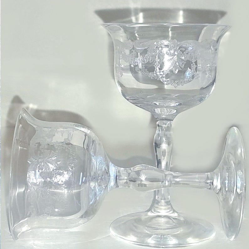 Antique HC Fry Etched Crystal Dessert Glasses - 1920s Stemware Pair - Etsy