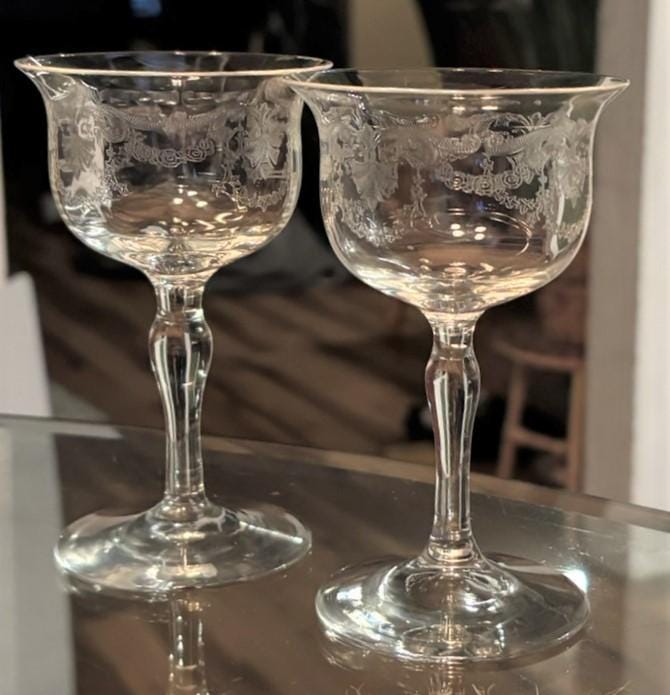 Antique HC Fry Etched Crystal Dessert Glasses - 1920s Stemware Pair - Etsy
