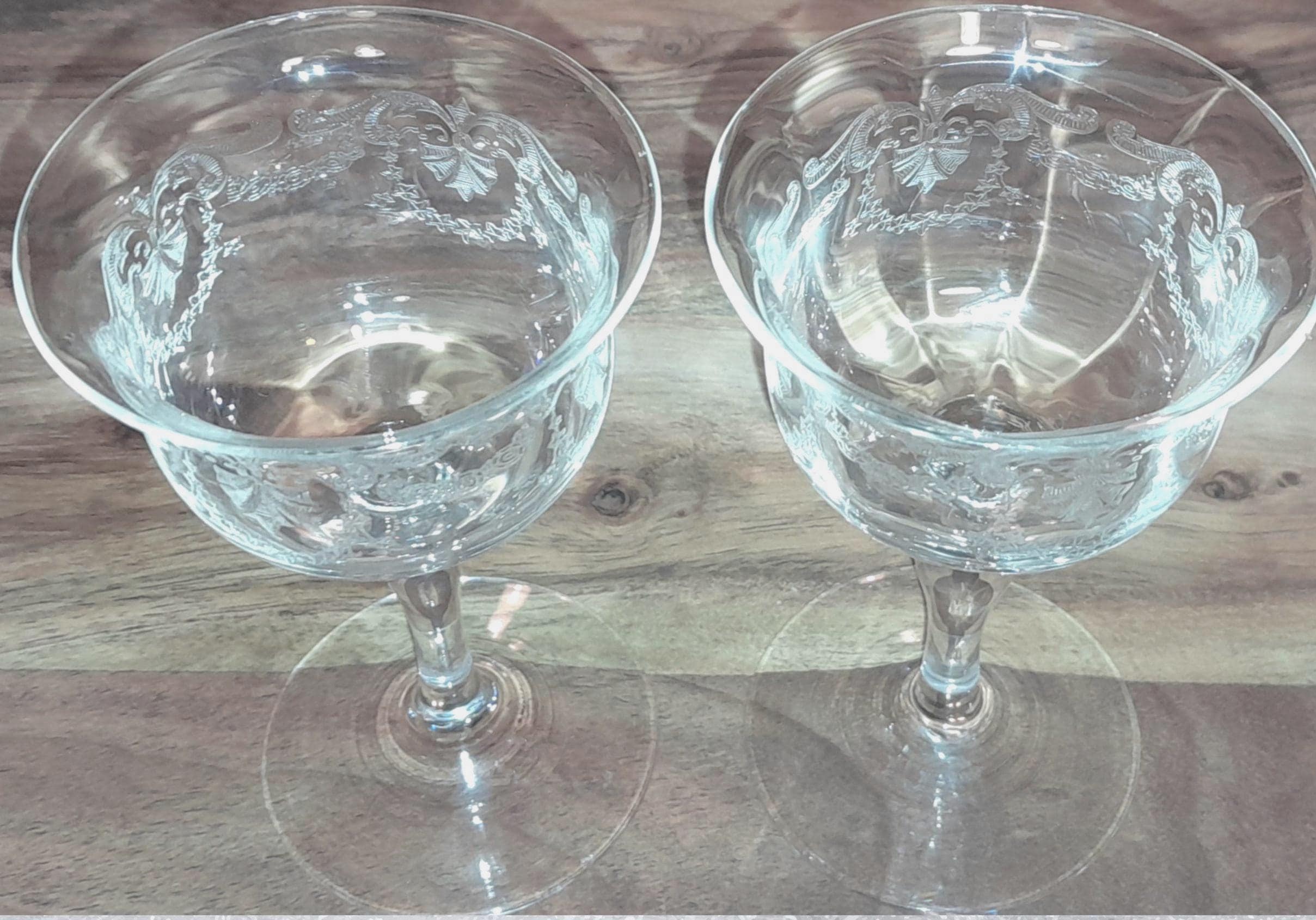 Antique HC Fry Etched Crystal Dessert Glasses - 1920s Stemware Pair - Etsy